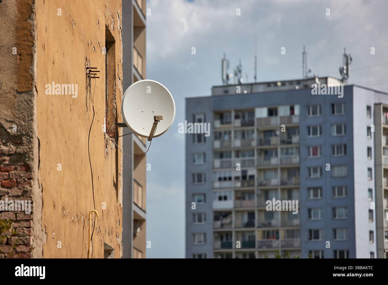 Parabola Satellite Receiver Antenna on Apartment Block Stock Photo - Alamy