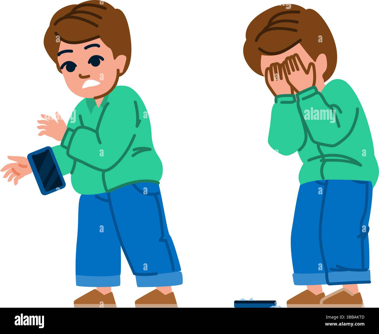 kid boy broken phone vector Stock Vector Image & Art - Alamy