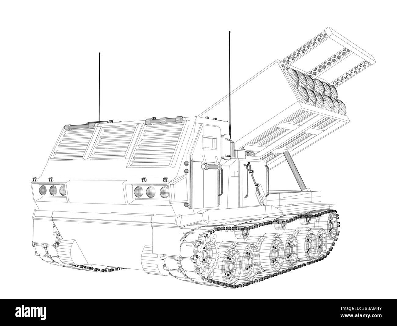 A black and white drawing of a tank with a large cannon on top. The ...