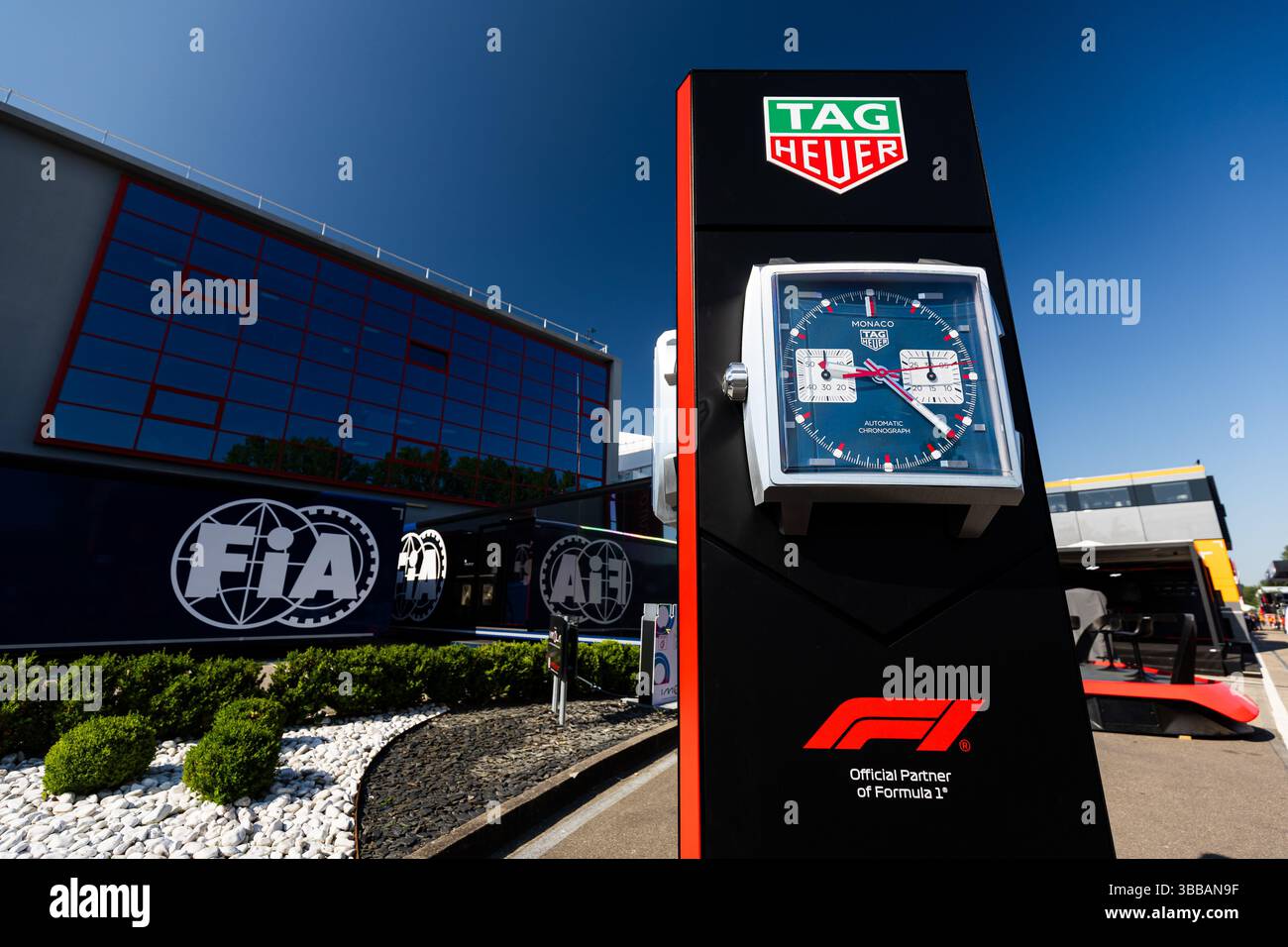 Paddock illustration, Tag Heuer clock during the Formula 1 AWS Gran ...