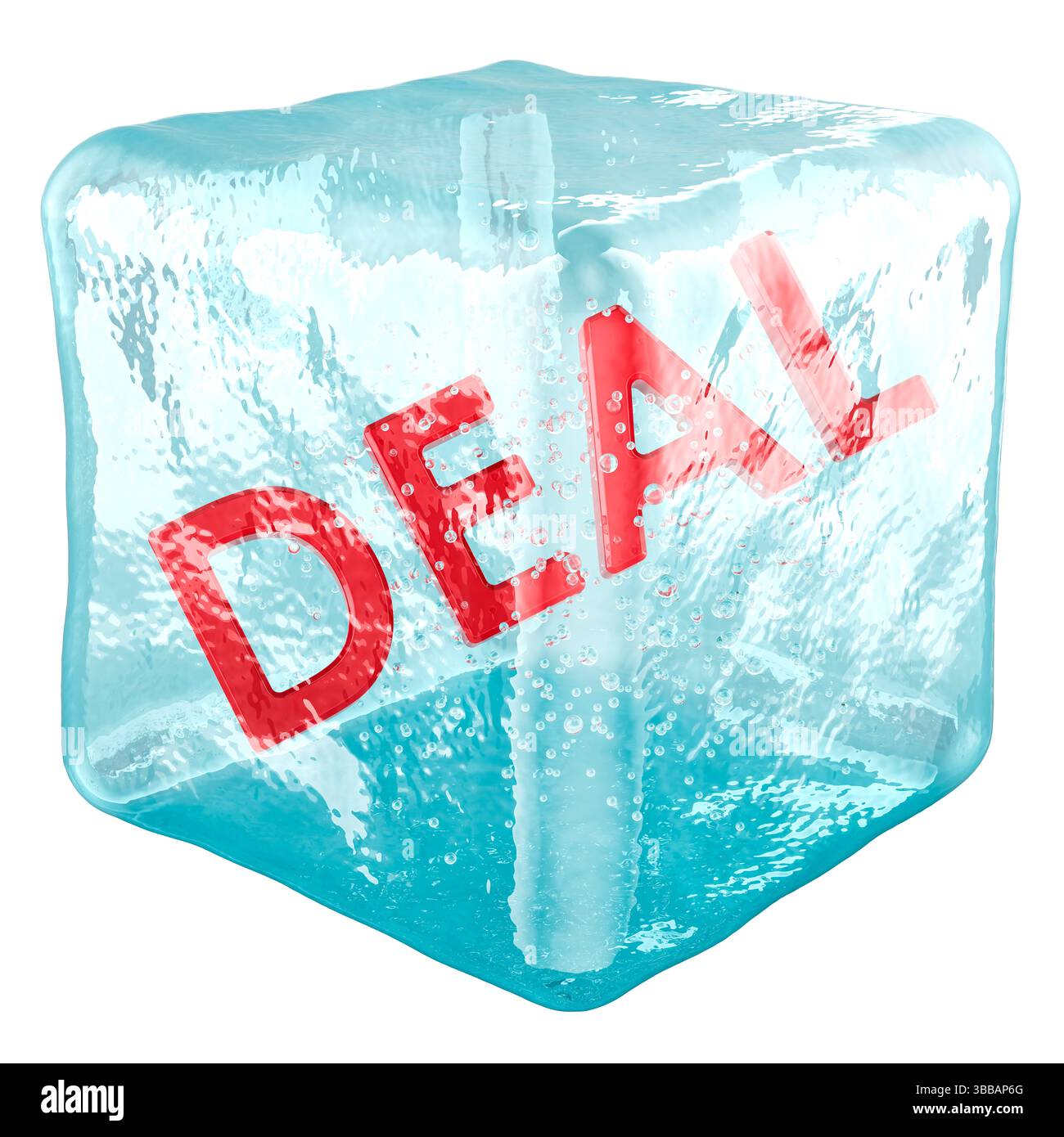 Freeze the deal, concept. DEAL frozen in ice cube, 3D rendering ...