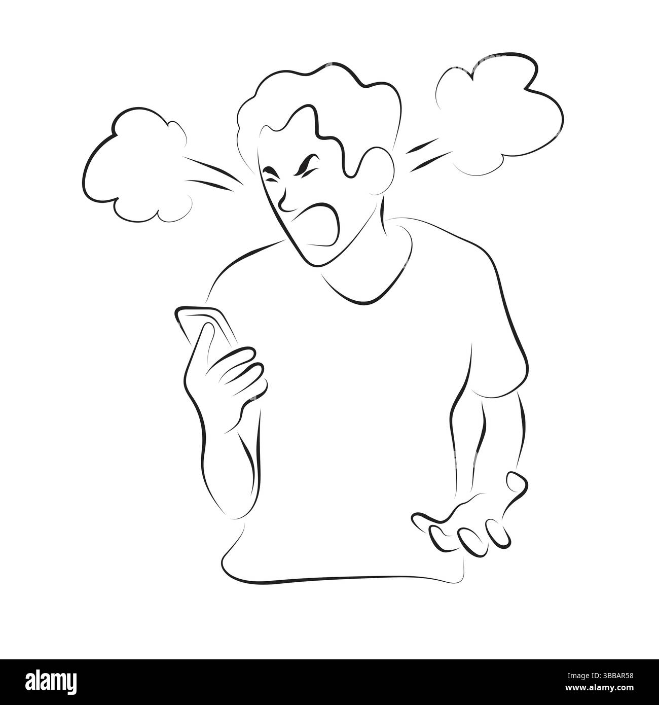 man getting mad on smartphone illustration vector hand drawn with black ...