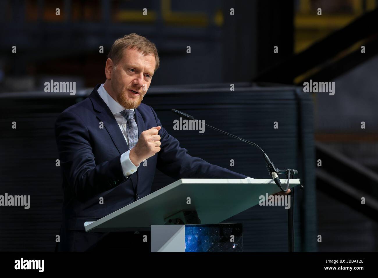 Riesa, Germany. 15th May, 2025. Michael Kretschmer (CDU), Minister ...