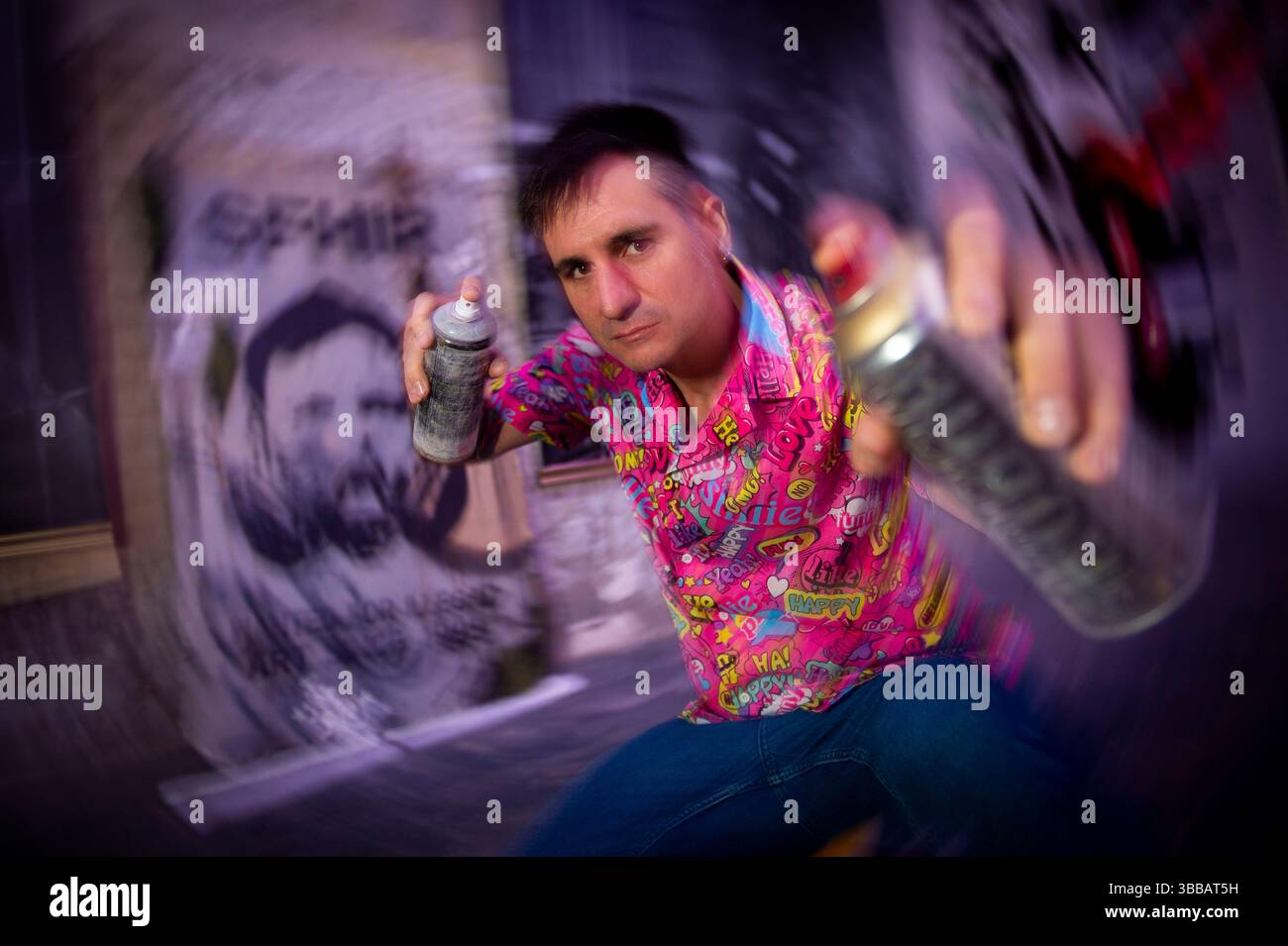 Graffiti artist Shfir poses for Europa Press, at the 95 Art Gallery, on ...