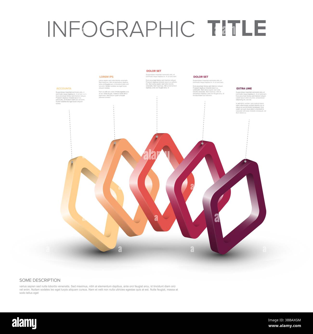 Modern infographic template features a sequence of hanging 3D rhombus ...