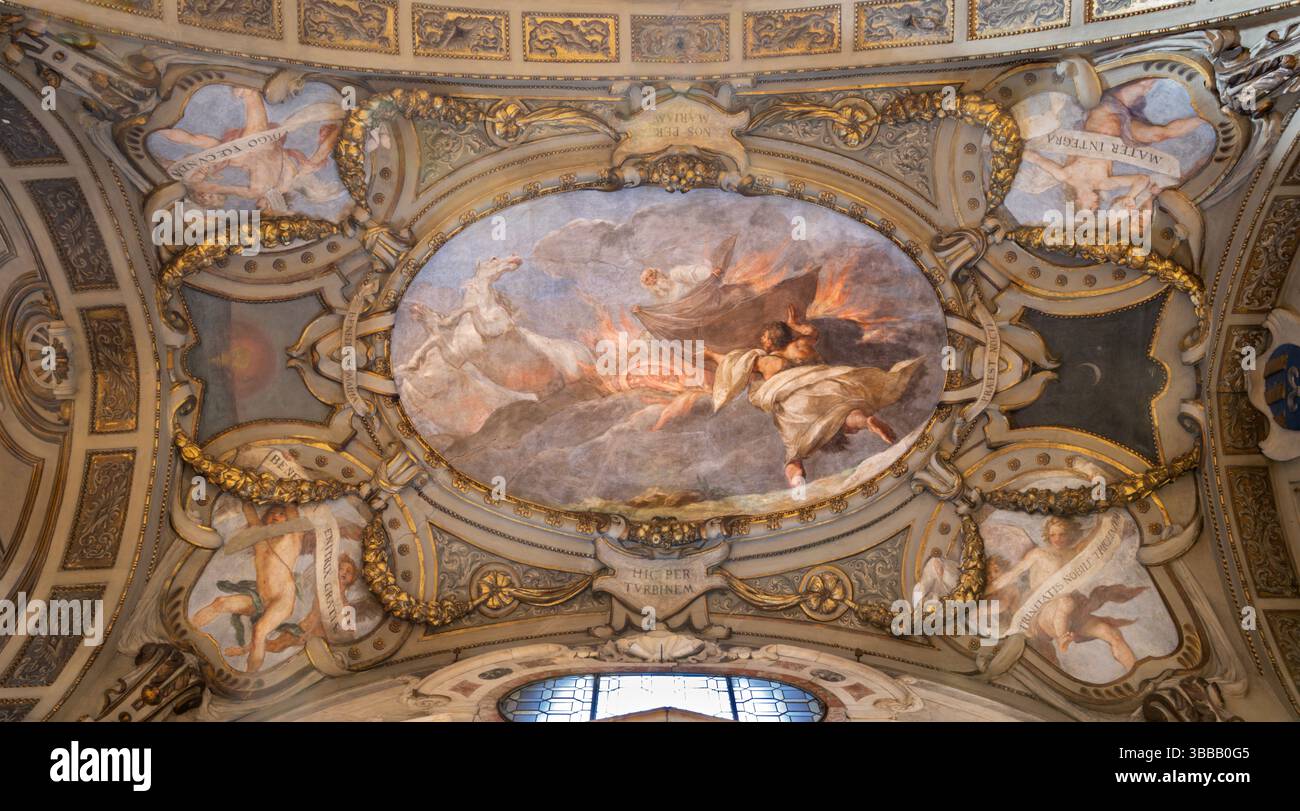 Florence - The baroque ceiling fresco Prophet Elias ascending into ...
