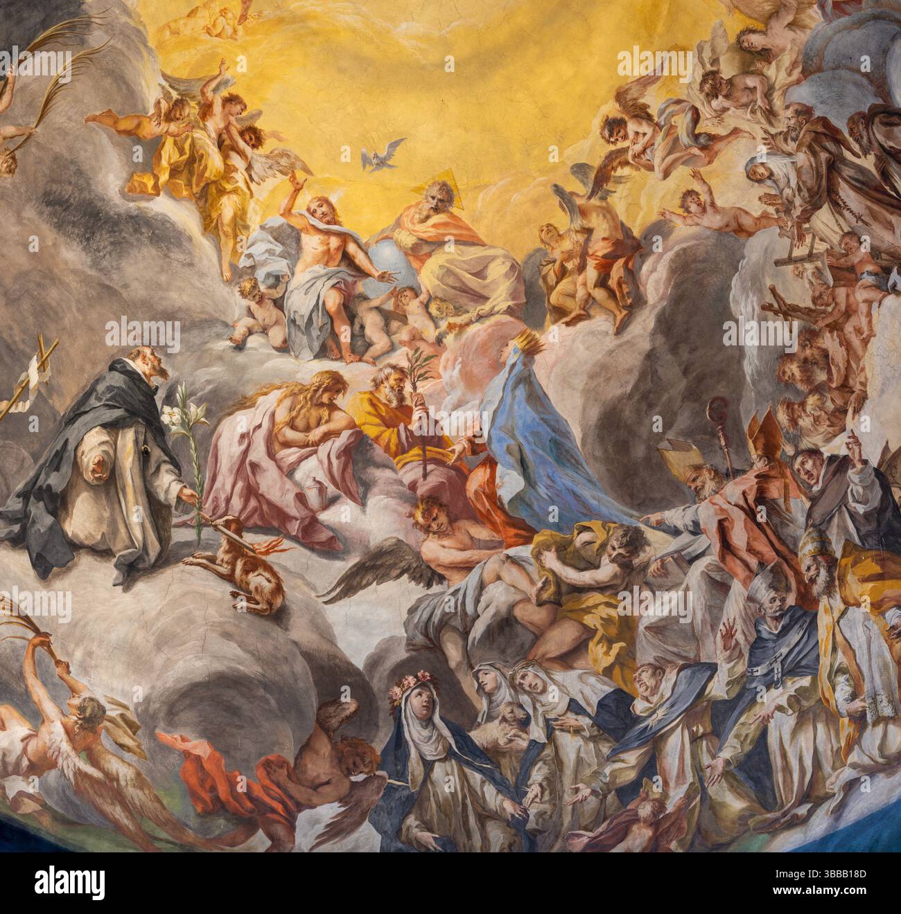 FLORENCE, ITALY - MARCH 19, 2025: The fresco of Glory of Holy Trinity ...