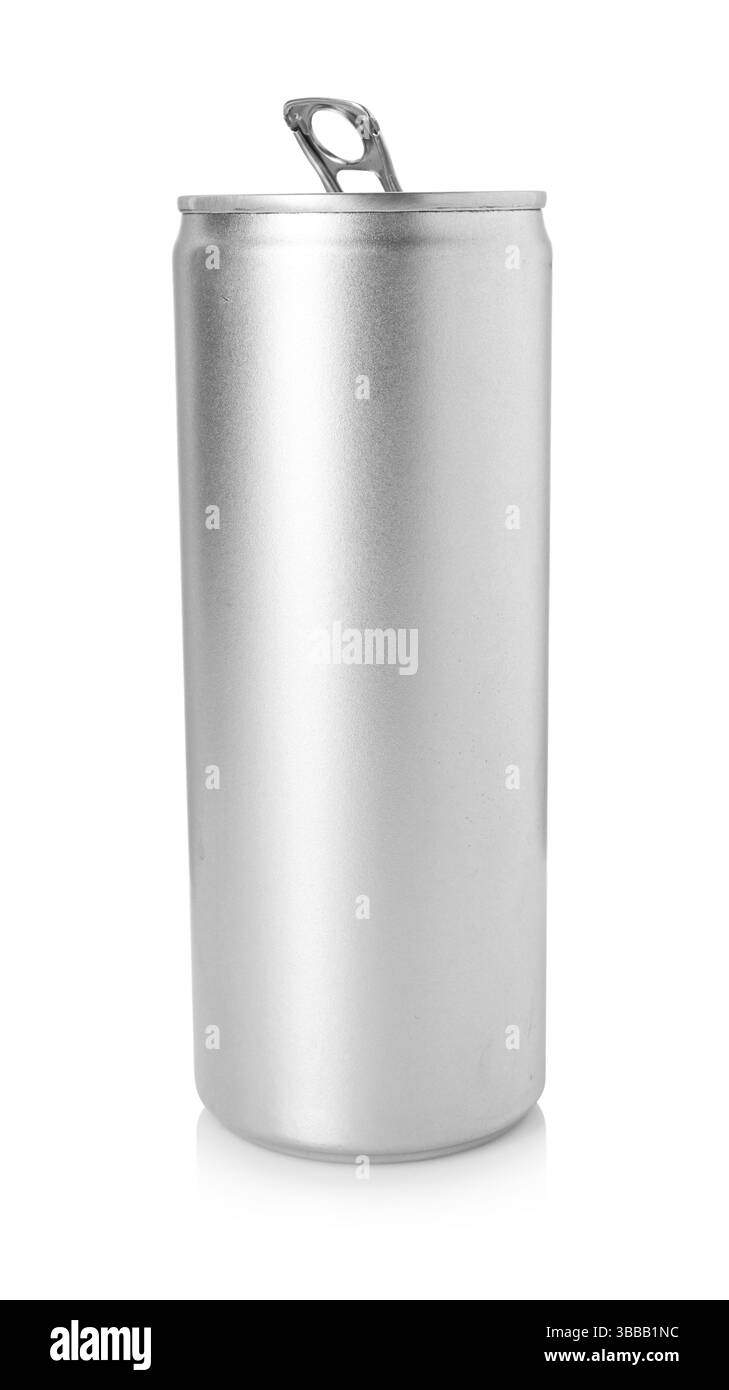 One silver tin can isolated on white Stock Photo - Alamy