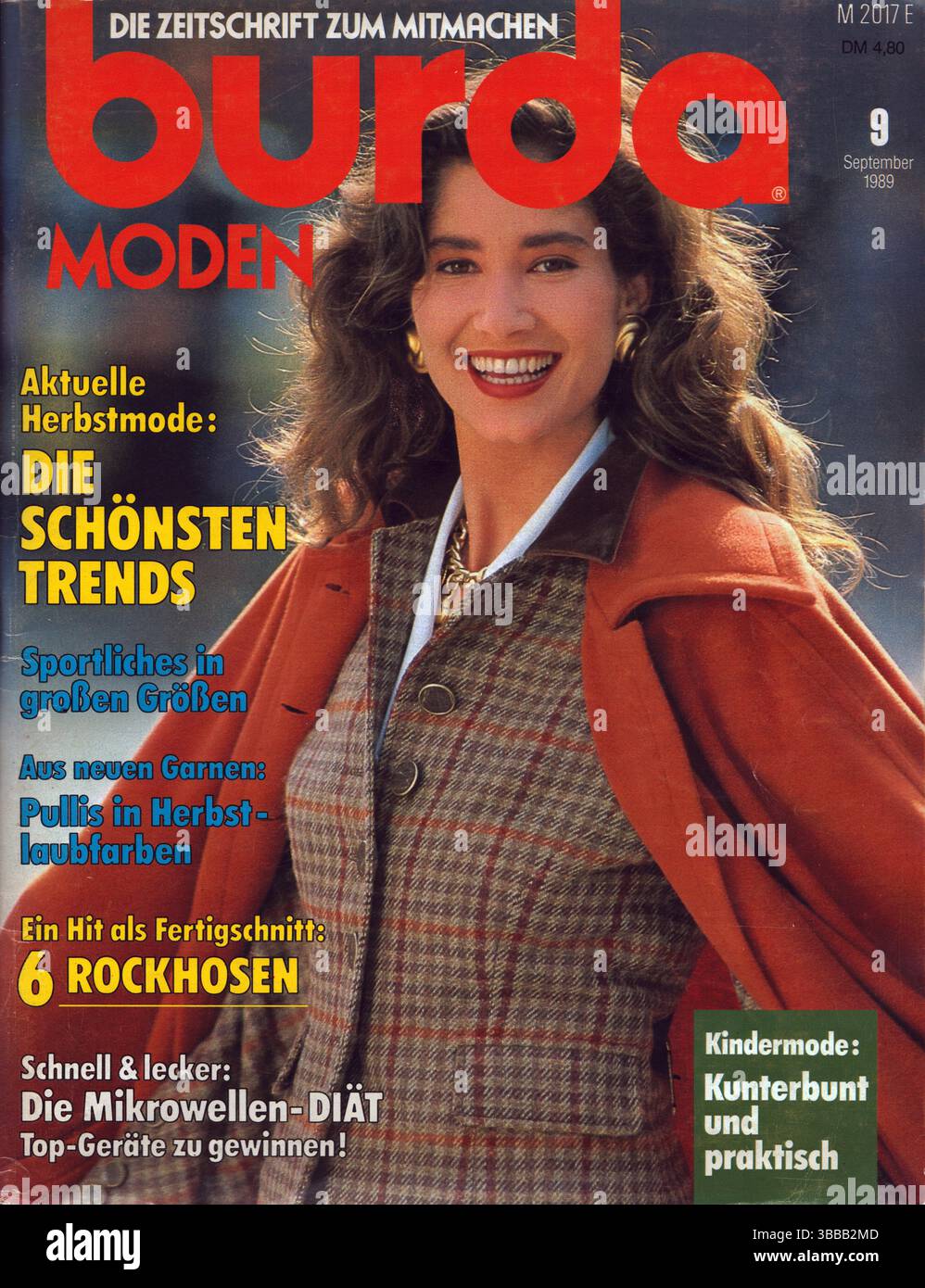 Cover page of German Burda magazine, September 1989, Burda Moden vintage German fashion magazine ...
