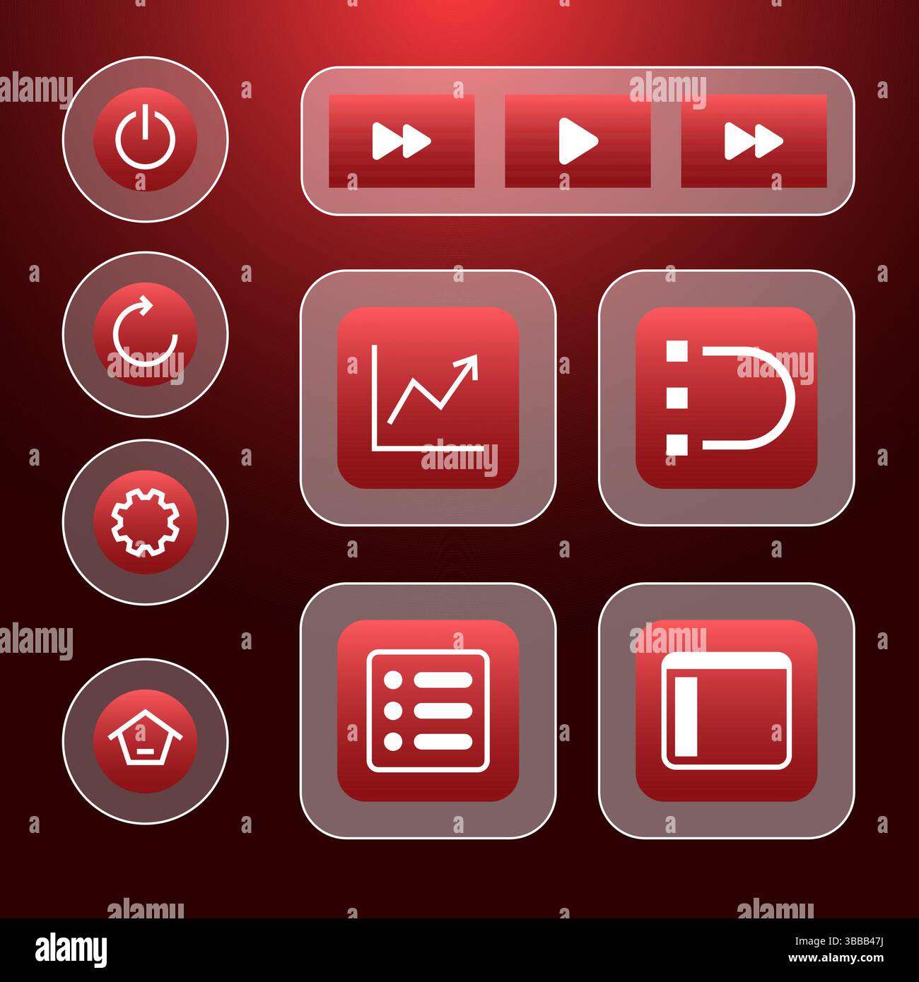 Vector UI kit featuring red interface buttons and icons, including ...