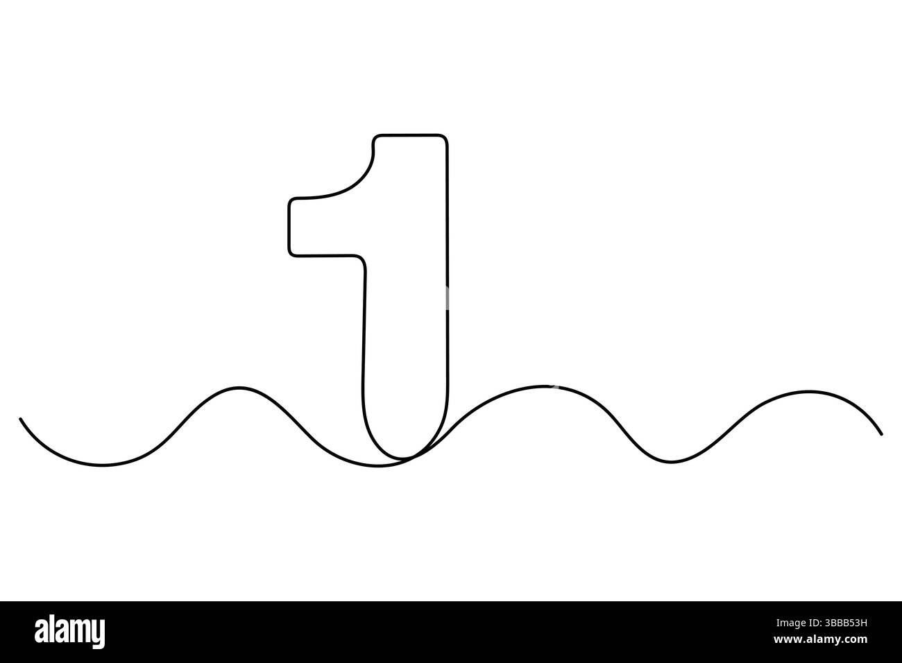 Continuous editable line drawing of number 1. editable One line drawing ...