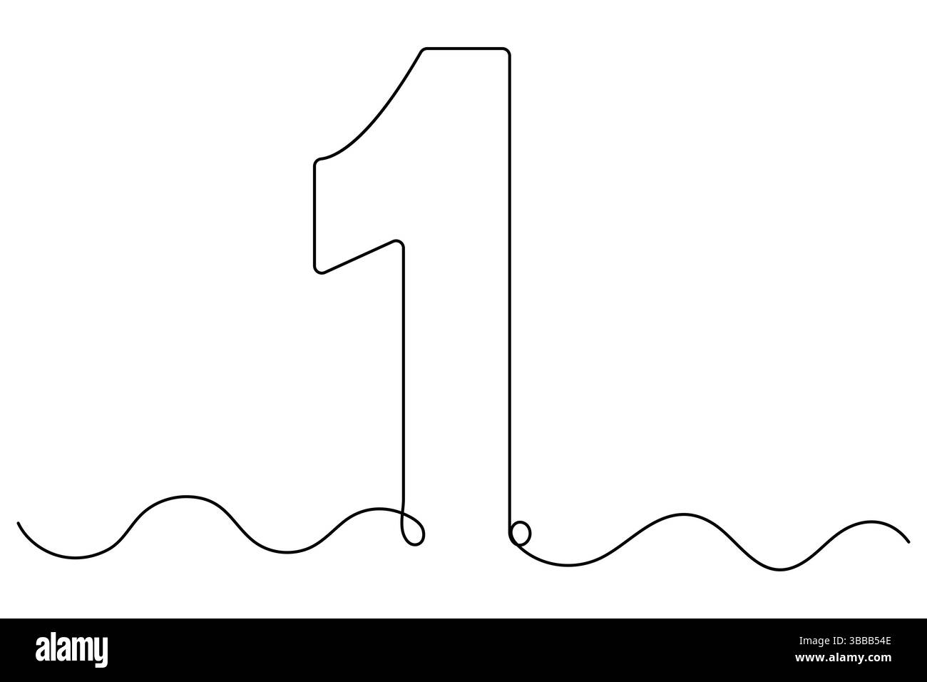 Continuous editable line drawing of number 1. editable One line drawing ...