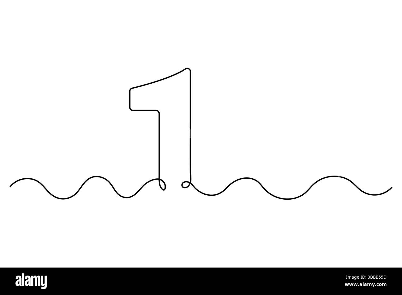 Continuous editable line drawing of number 1. editable One line drawing ...