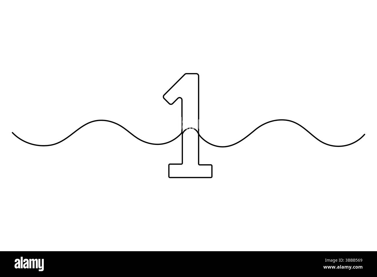 Continuous editable line drawing of number 1. editable One line drawing ...