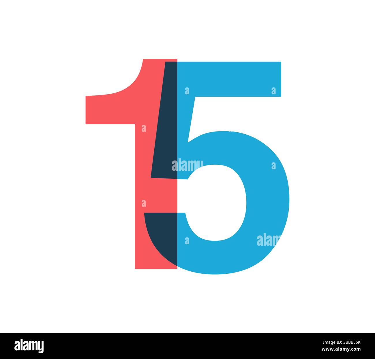 Overlapping red and blue 15 digits with transparent effect, evokes ...