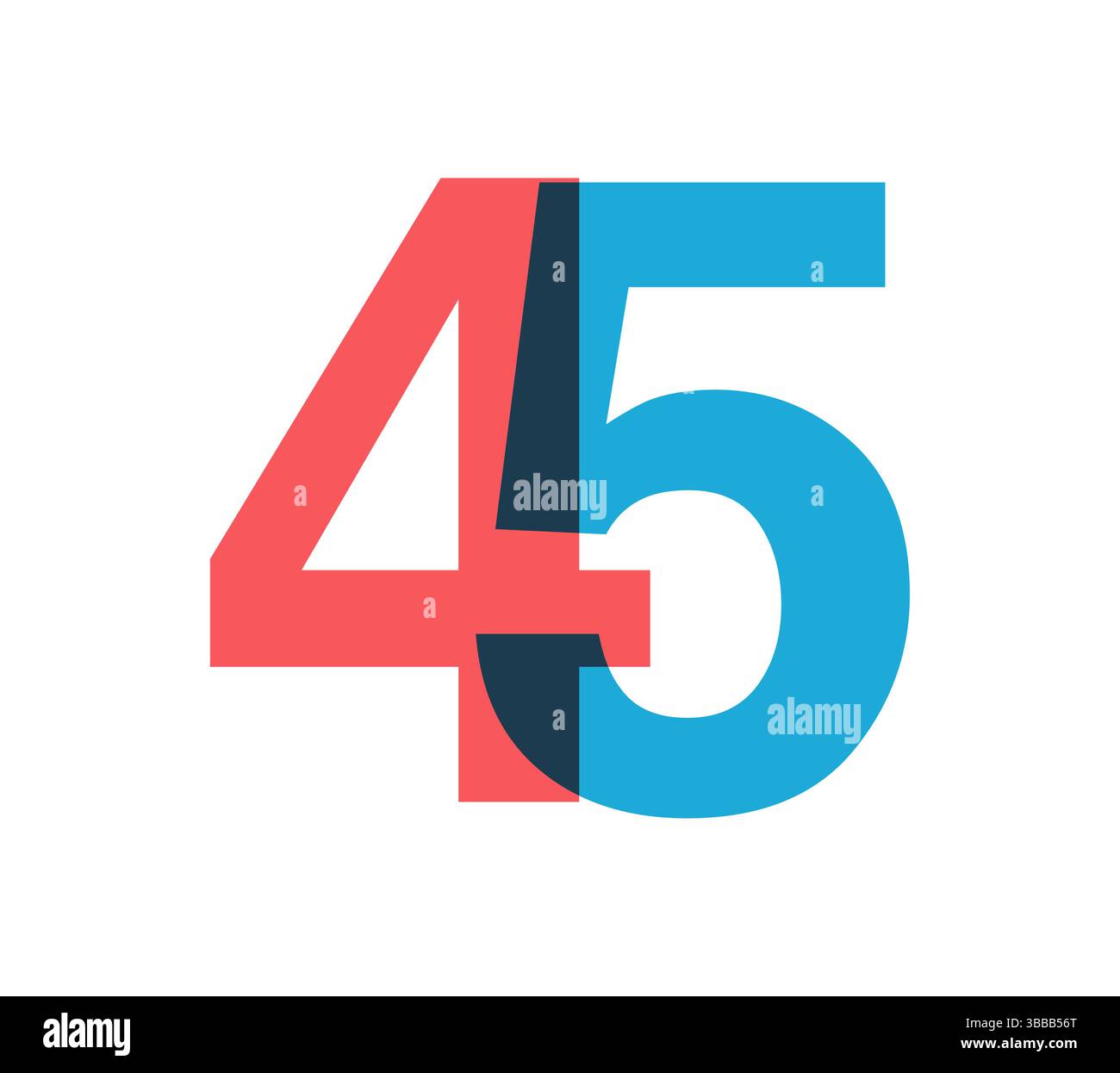 Overlapping red and blue 45 digits with transparent effect, evokes ...
