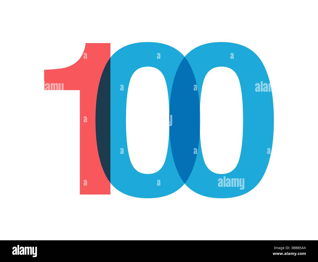 Overlapping red and blue 100 digits with transparent effect, evokes ...