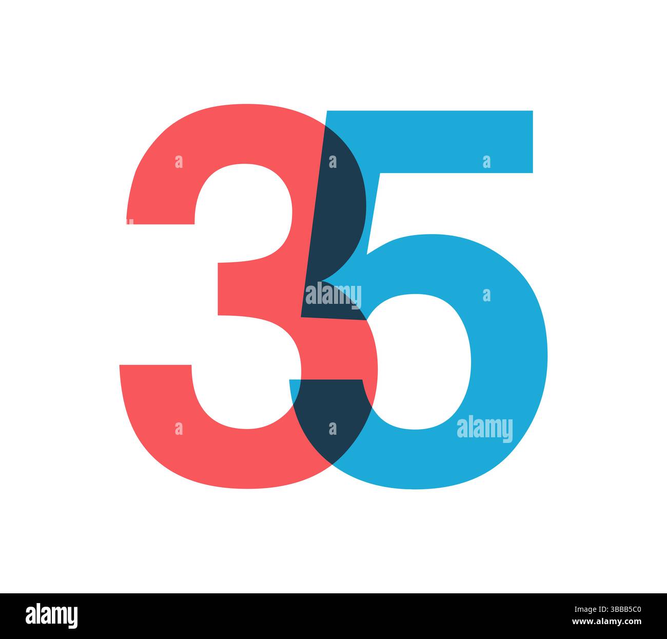 Overlapping red and blue 35 digits with transparent effect, evokes ...