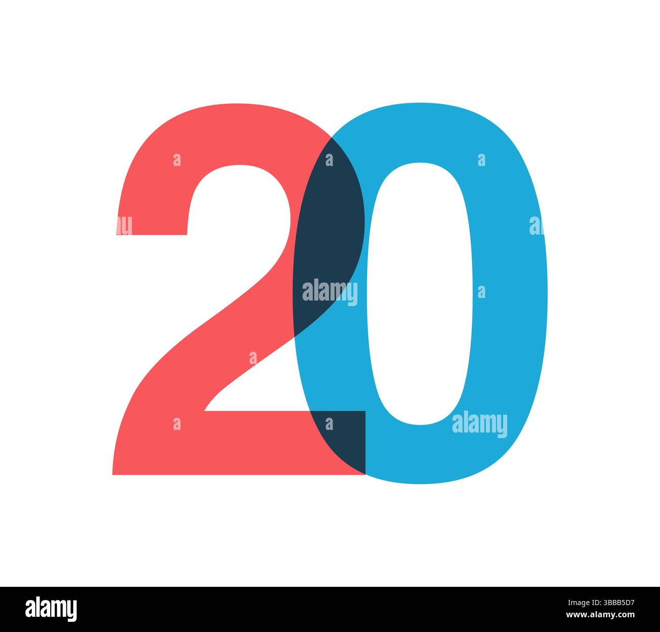 Overlapping red and blue 20 digits with transparent effect, evokes ...