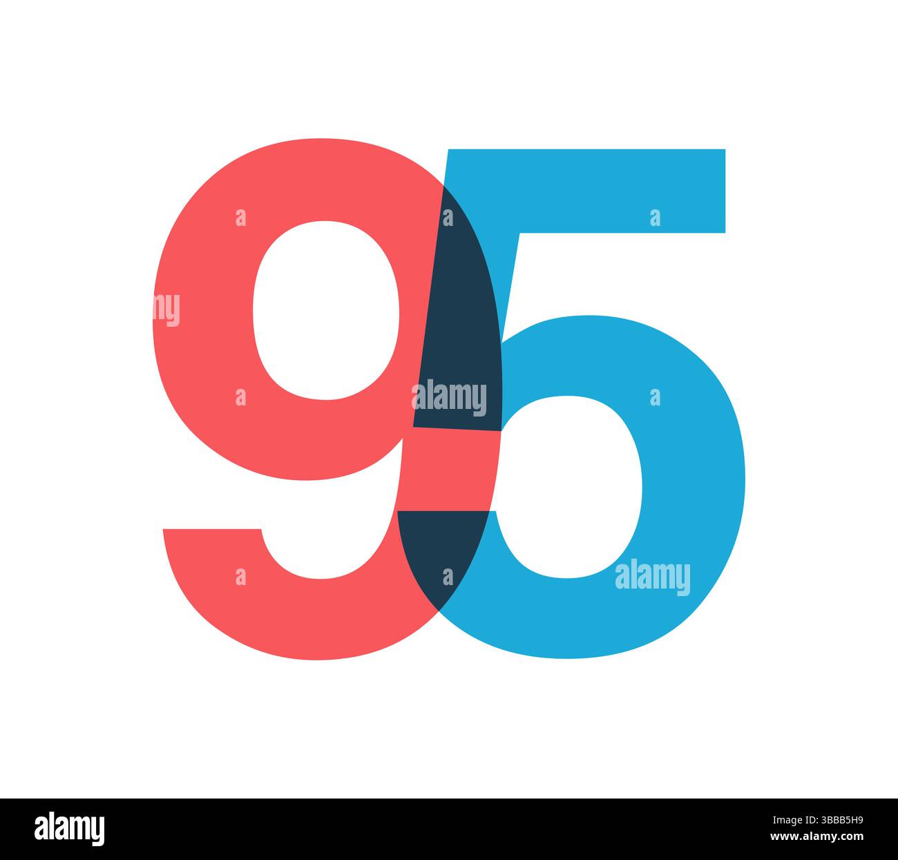 Overlapping red and blue 95 digits with transparent effect, evokes ...