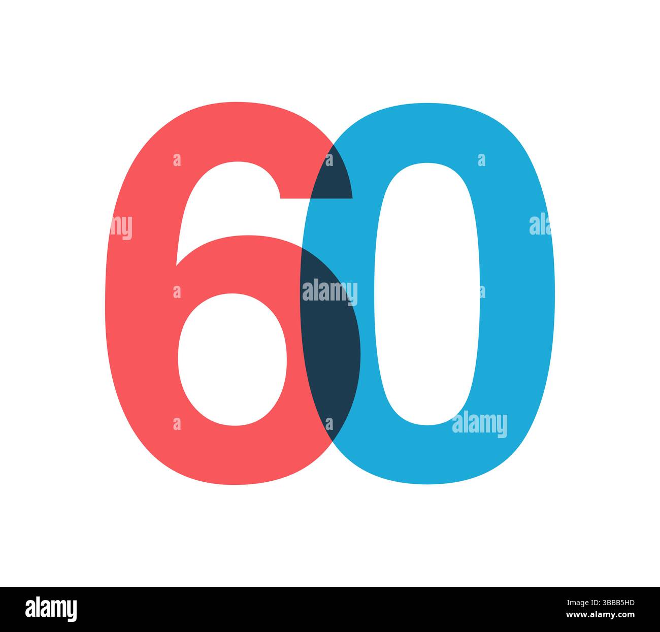 Overlapping red and blue 60 digits with transparent effect, evokes ...