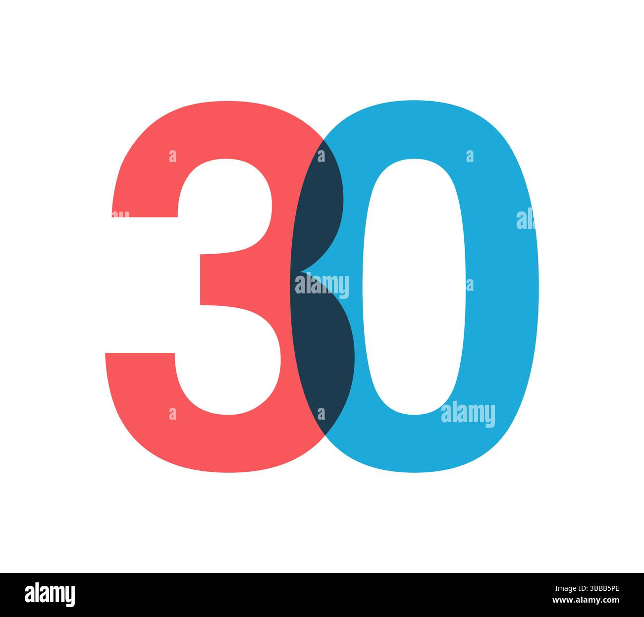 Overlapping red and blue 30 digits with transparent effect, evokes ...