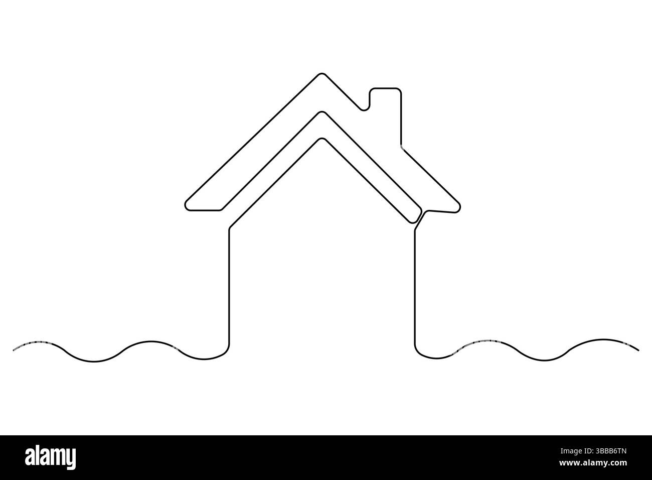 Continuous one line drawing House concept art illustration of white ...