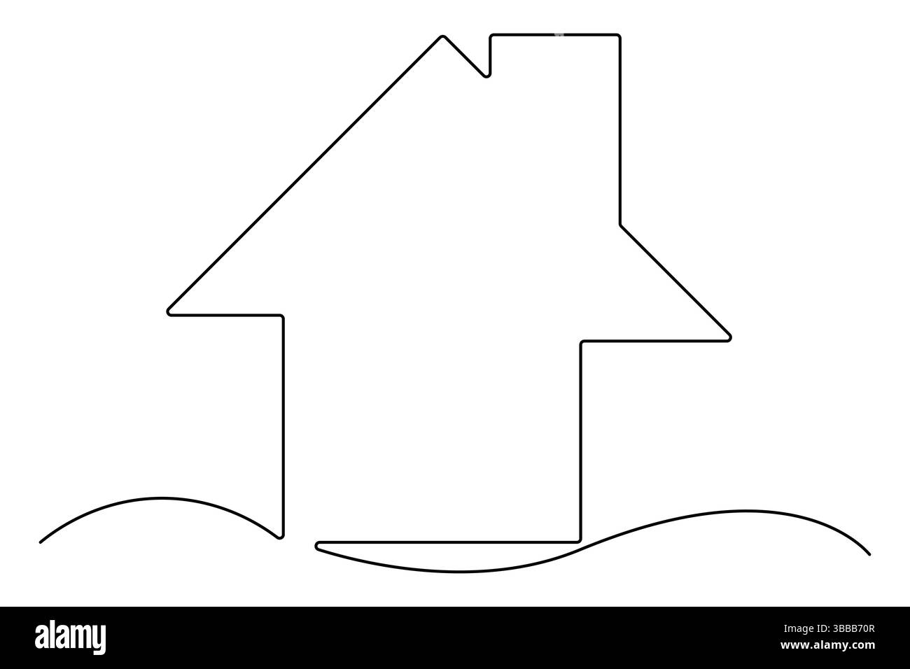 Continuous one line drawing House concept art illustration of white ...