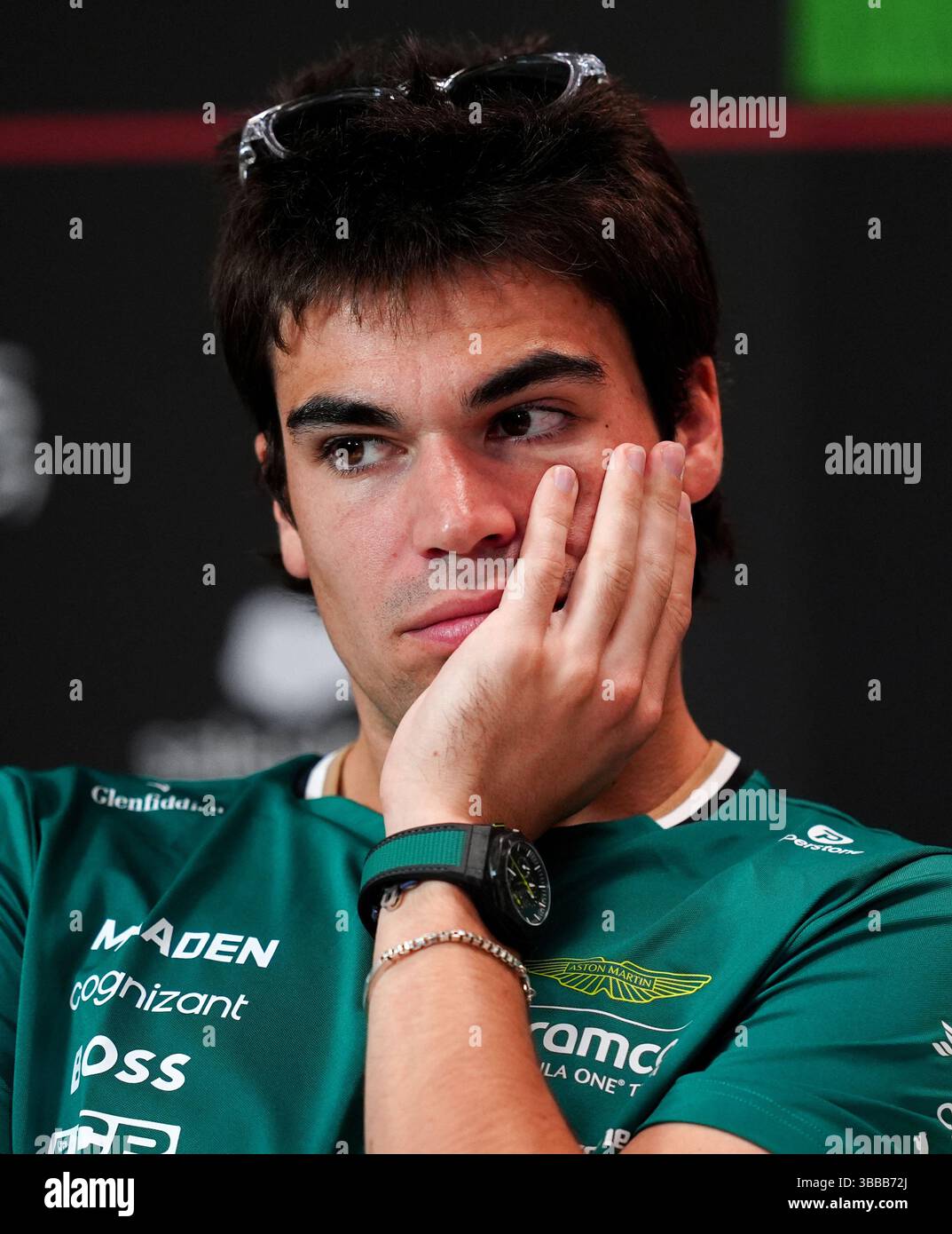 Aston Martin driver Lance Stroll during a press conference at the ...