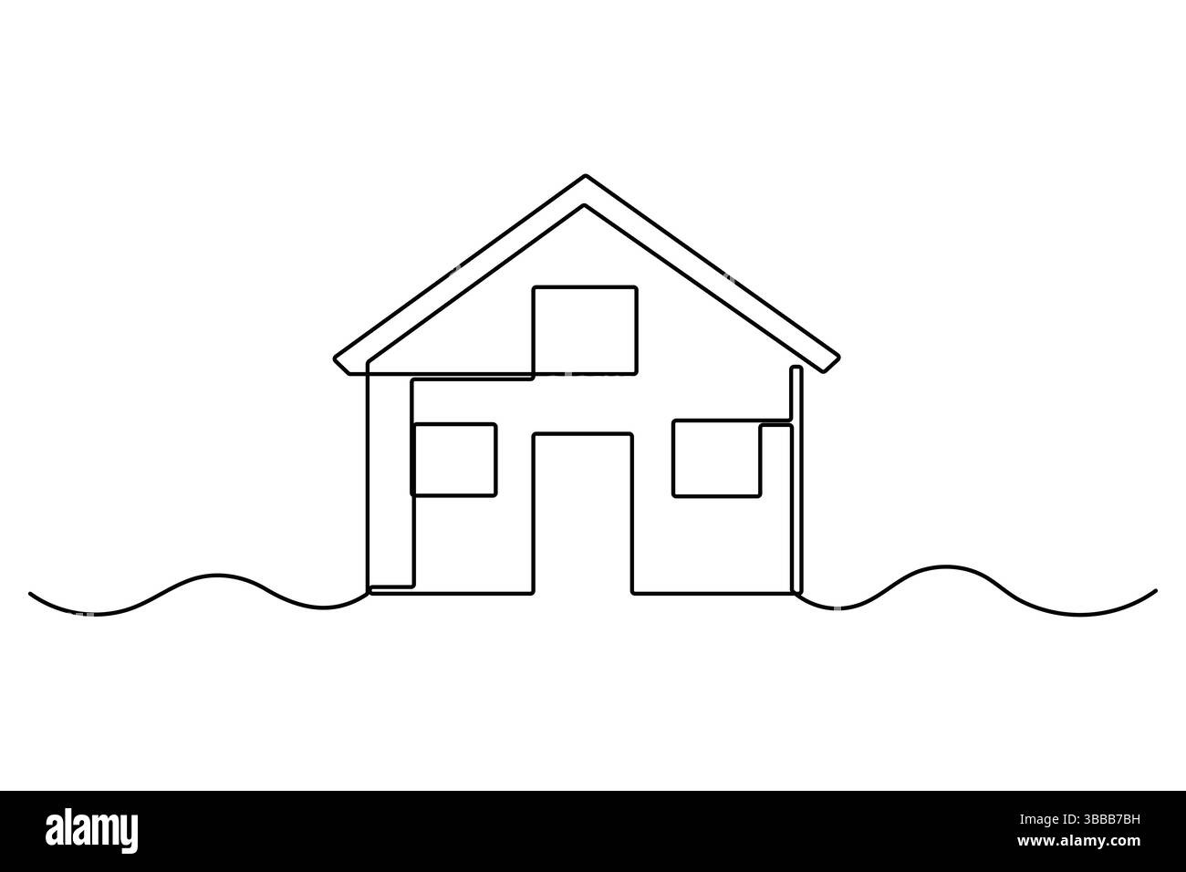 Continuous one line drawing House concept art illustration of white ...