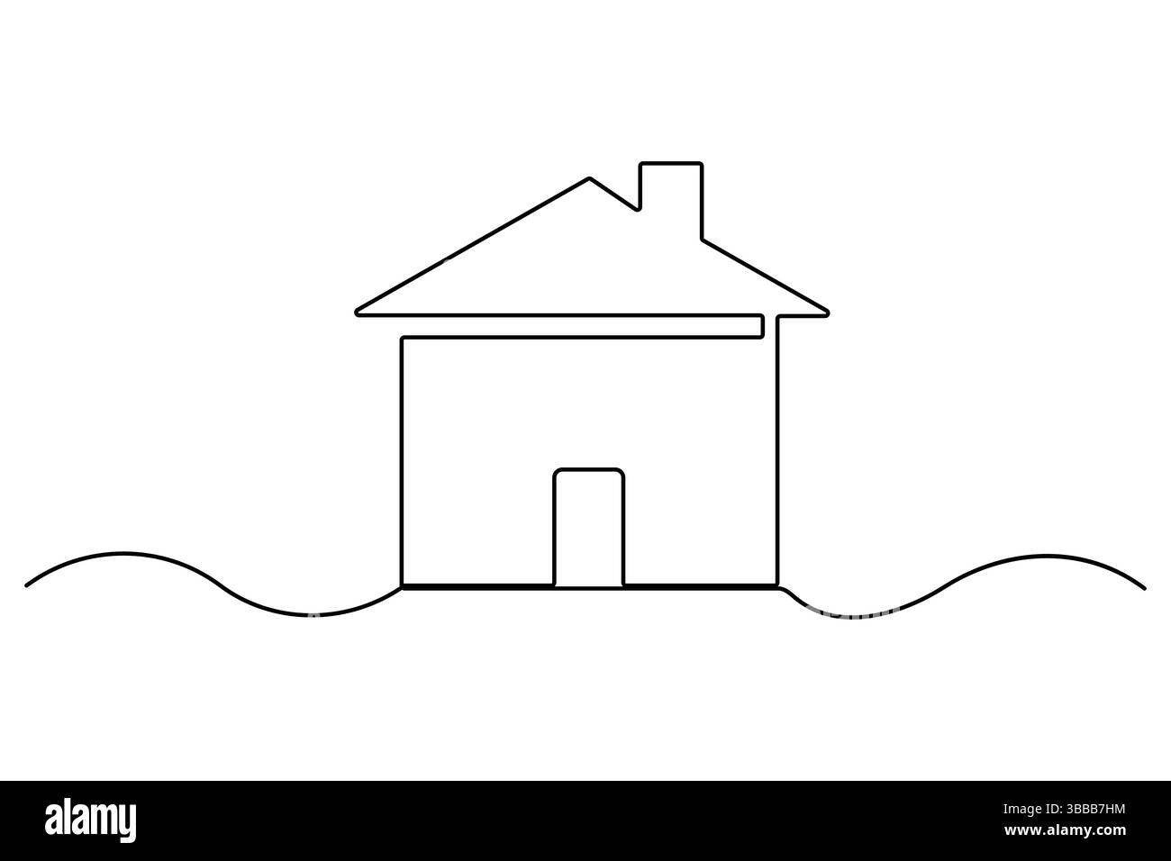 Continuous one line drawing House concept art illustration of white ...
