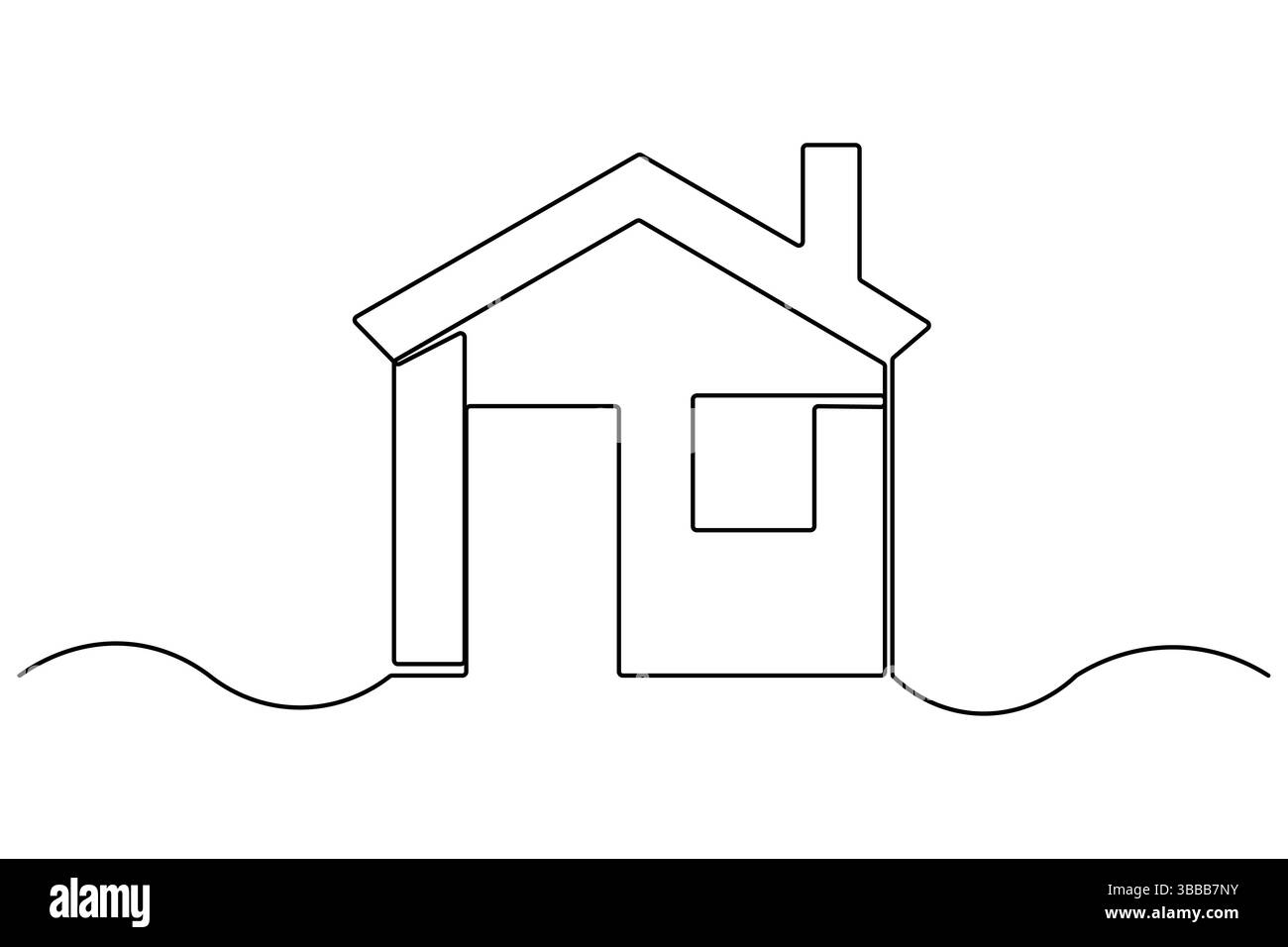 Continuous one line drawing House concept art illustration of white ...