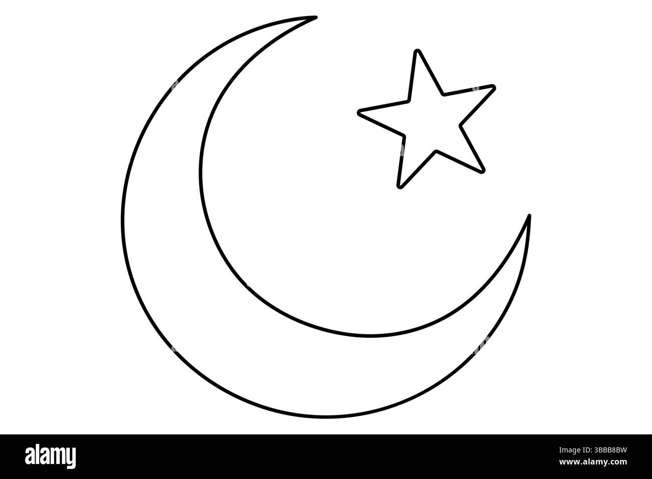 Continuous one line drawing of Crescent moon and star Ramadan isolated ...