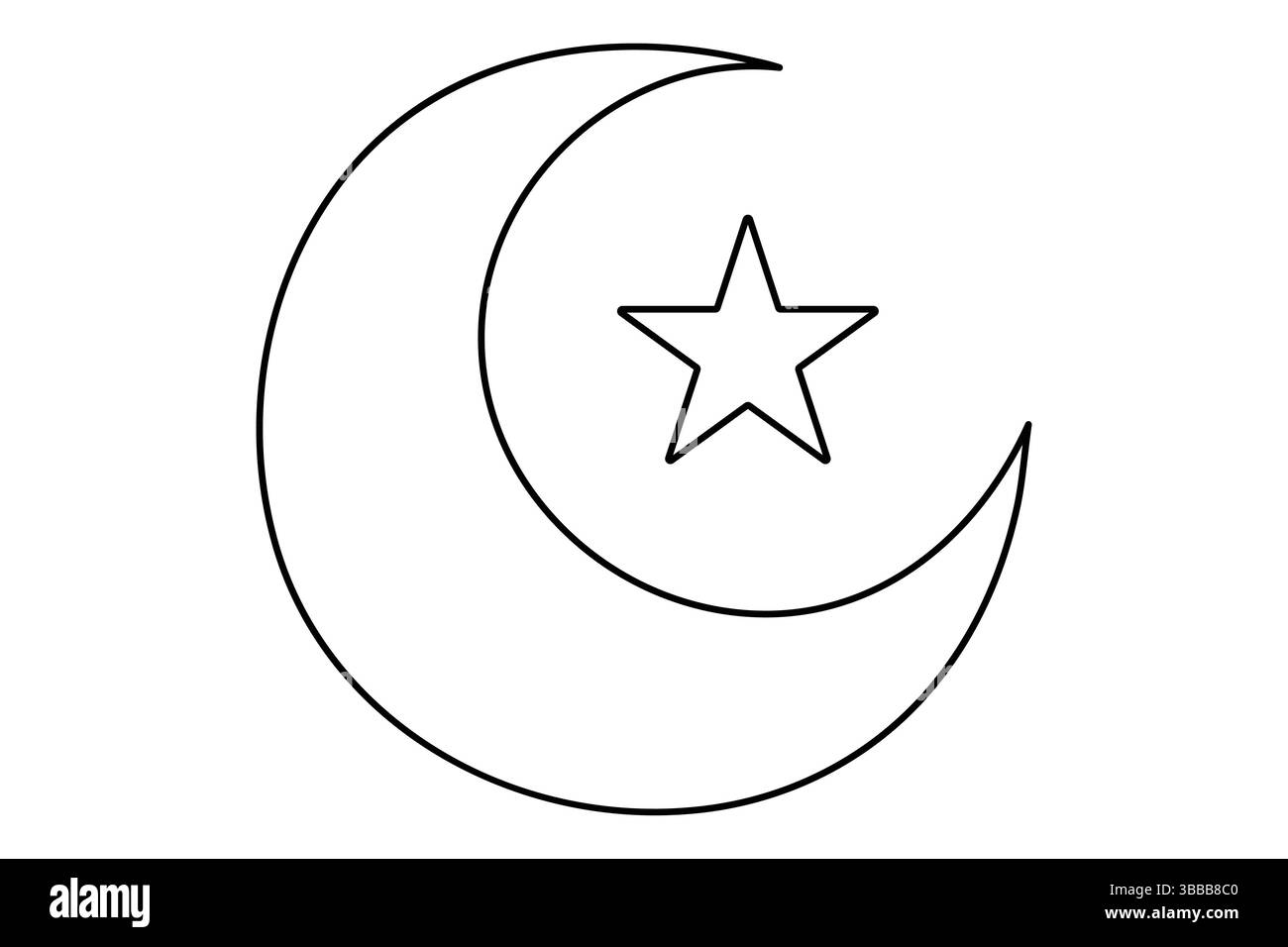 Continuous one line drawing of Crescent moon and star Ramadan isolated ...