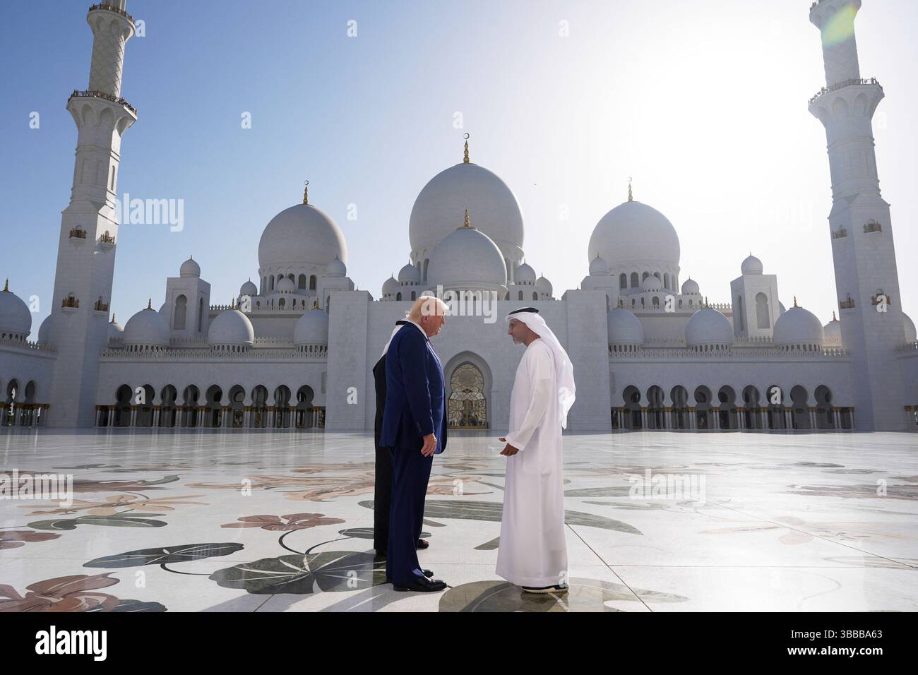 President Donald Trump speaks to Yousif Al Obaidli, director of Sheikh ...
