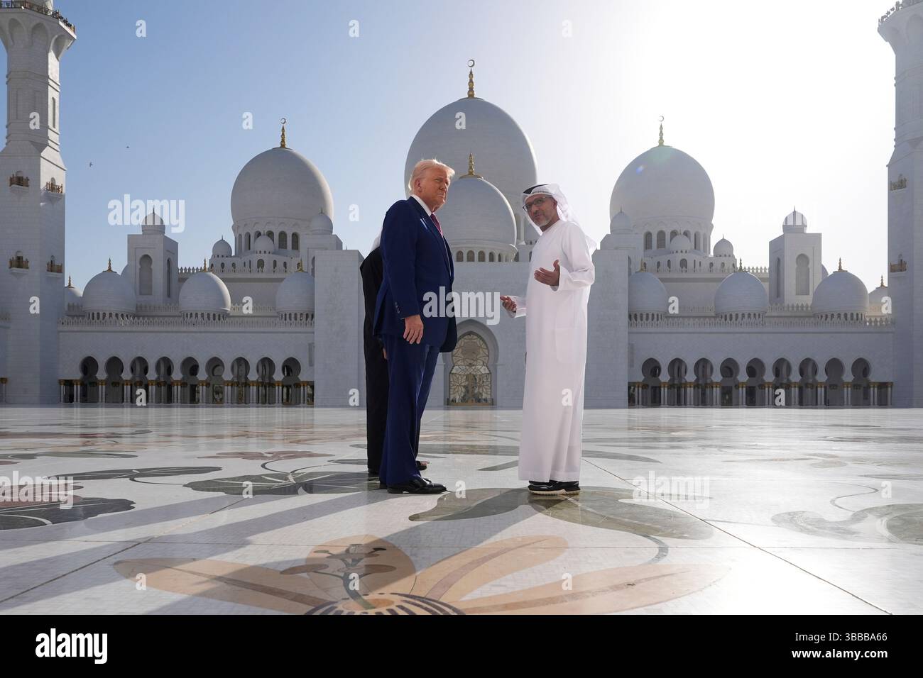 President Donald Trump speaks to Yousif Al Obaidli, director of Sheikh ...