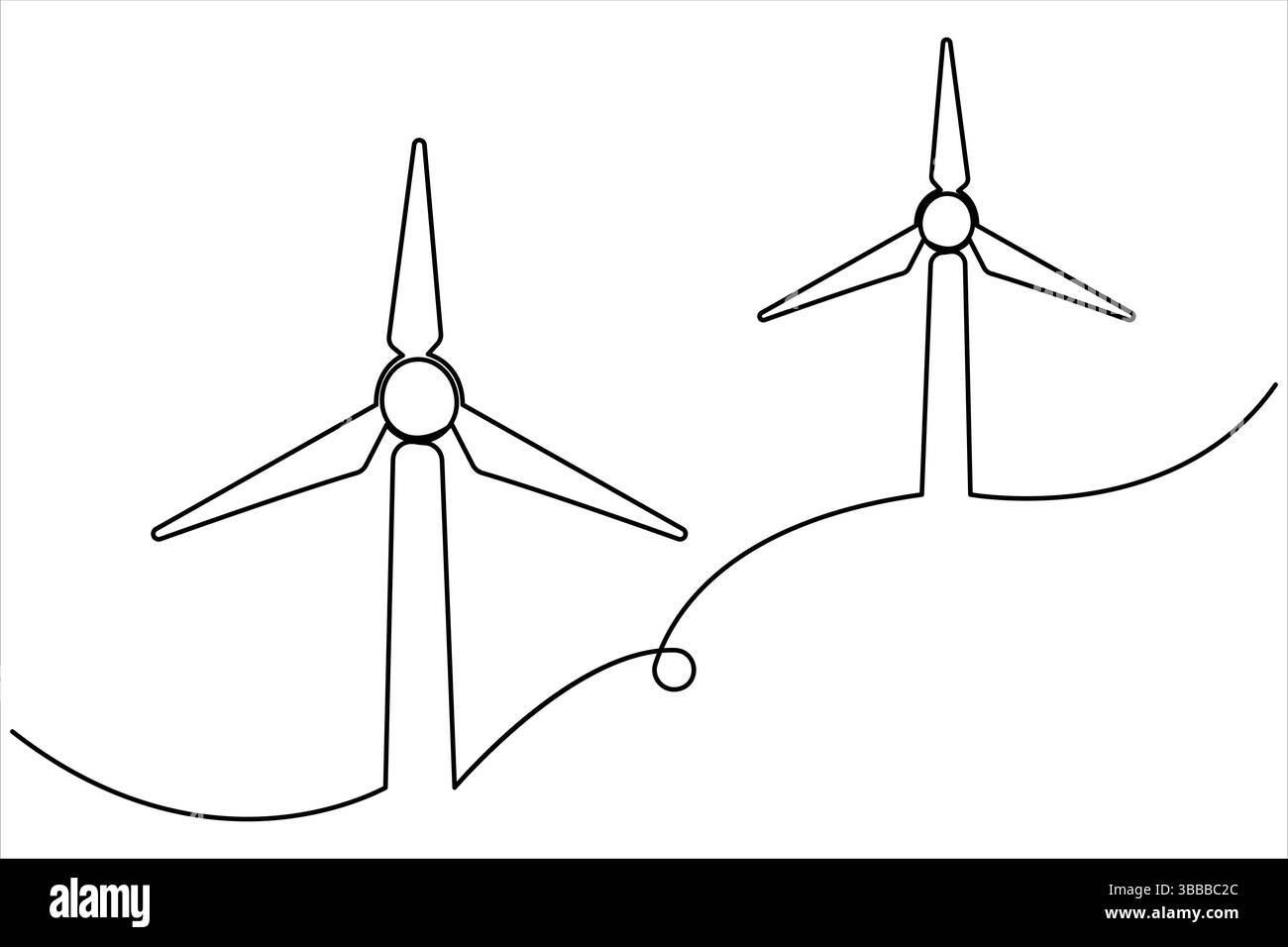 Continuous single line drawing of wind turbine alternative energy ...