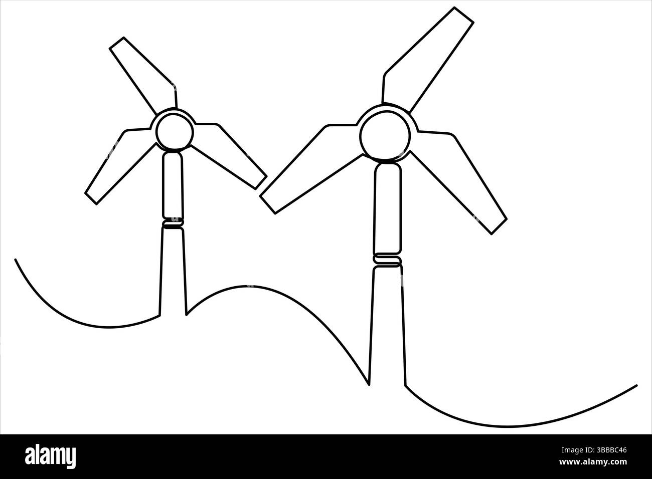 Continuous single line drawing of wind turbine alternative energy ...