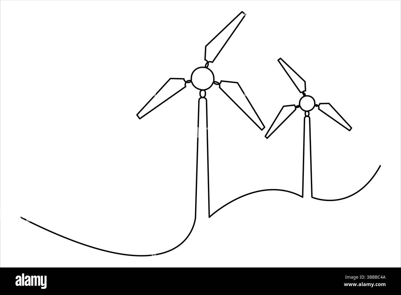 Continuous single line drawing of wind turbine alternative energy ...