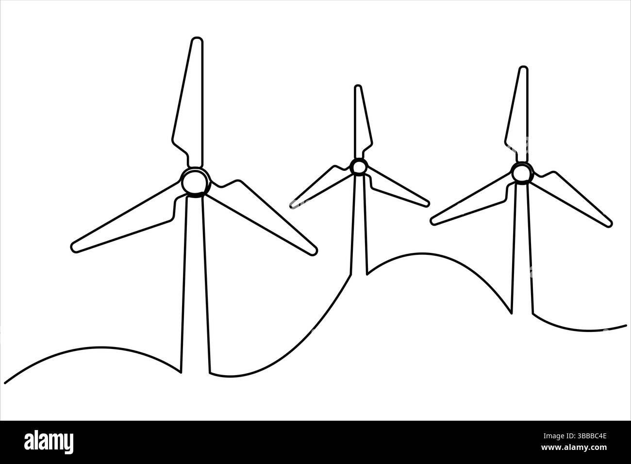Continuous single line drawing of wind turbine alternative energy ...