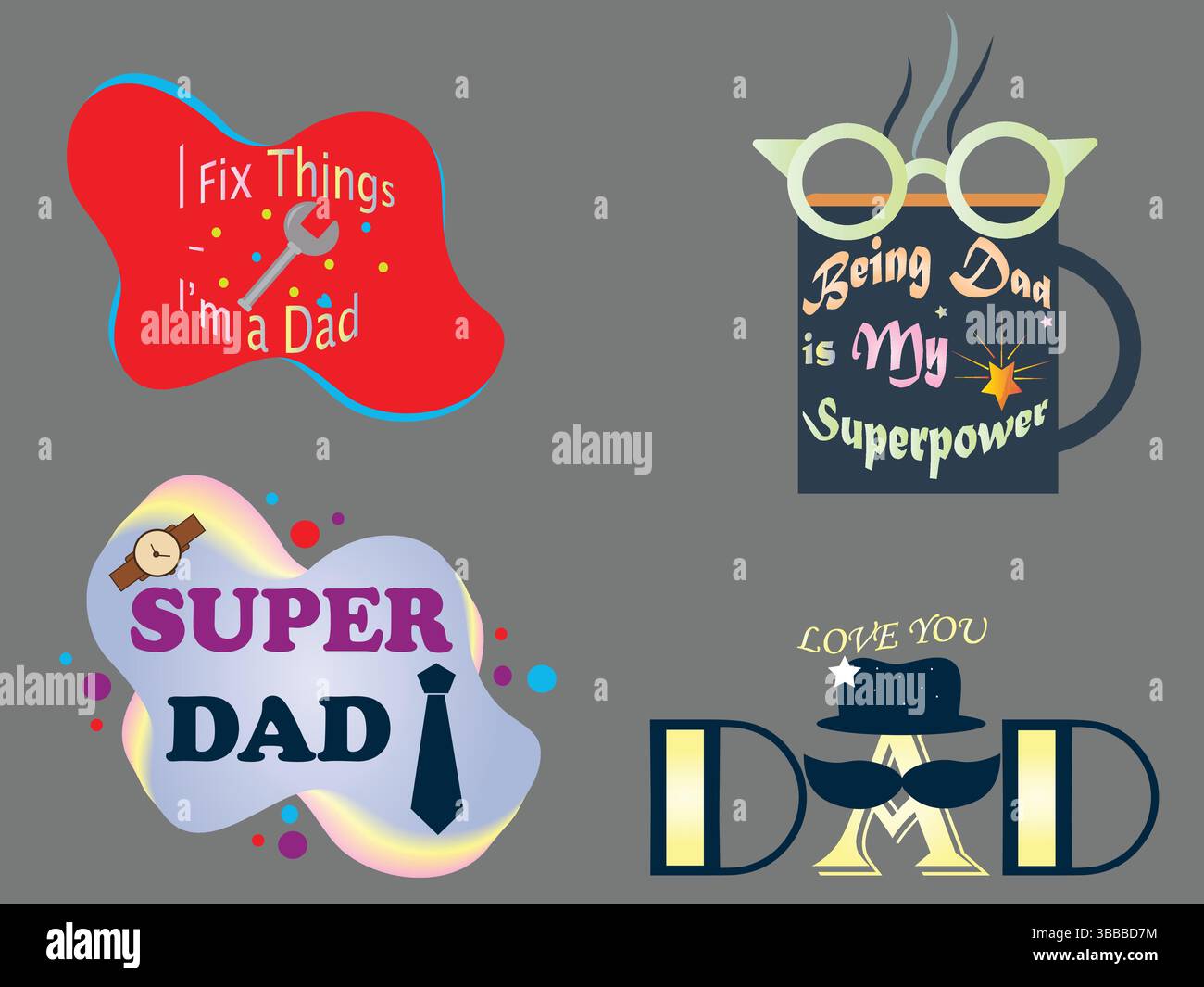 Father’s Day Quote Stickers – Fun Dad Sayings & Icons Set Stock Vector ...