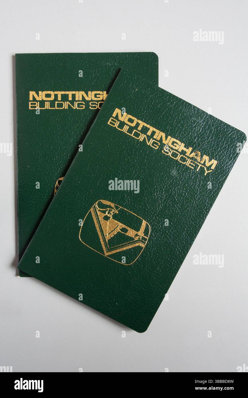 1980's Nottingham Building Society bank pass books, green cover & gold ...