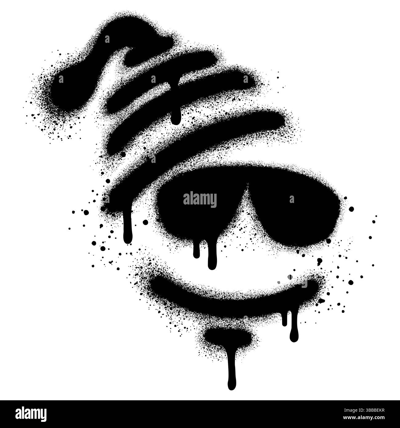 Spray Paint Graffiti Face wearing glasses and beanie isolated on white ...