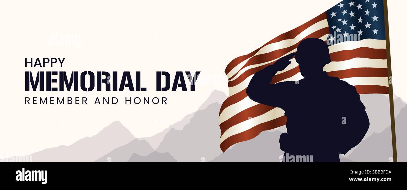 Honoring Heroes: Happy Memorial Day with Saluting Soldier and US Flag, Remember and Honor ...