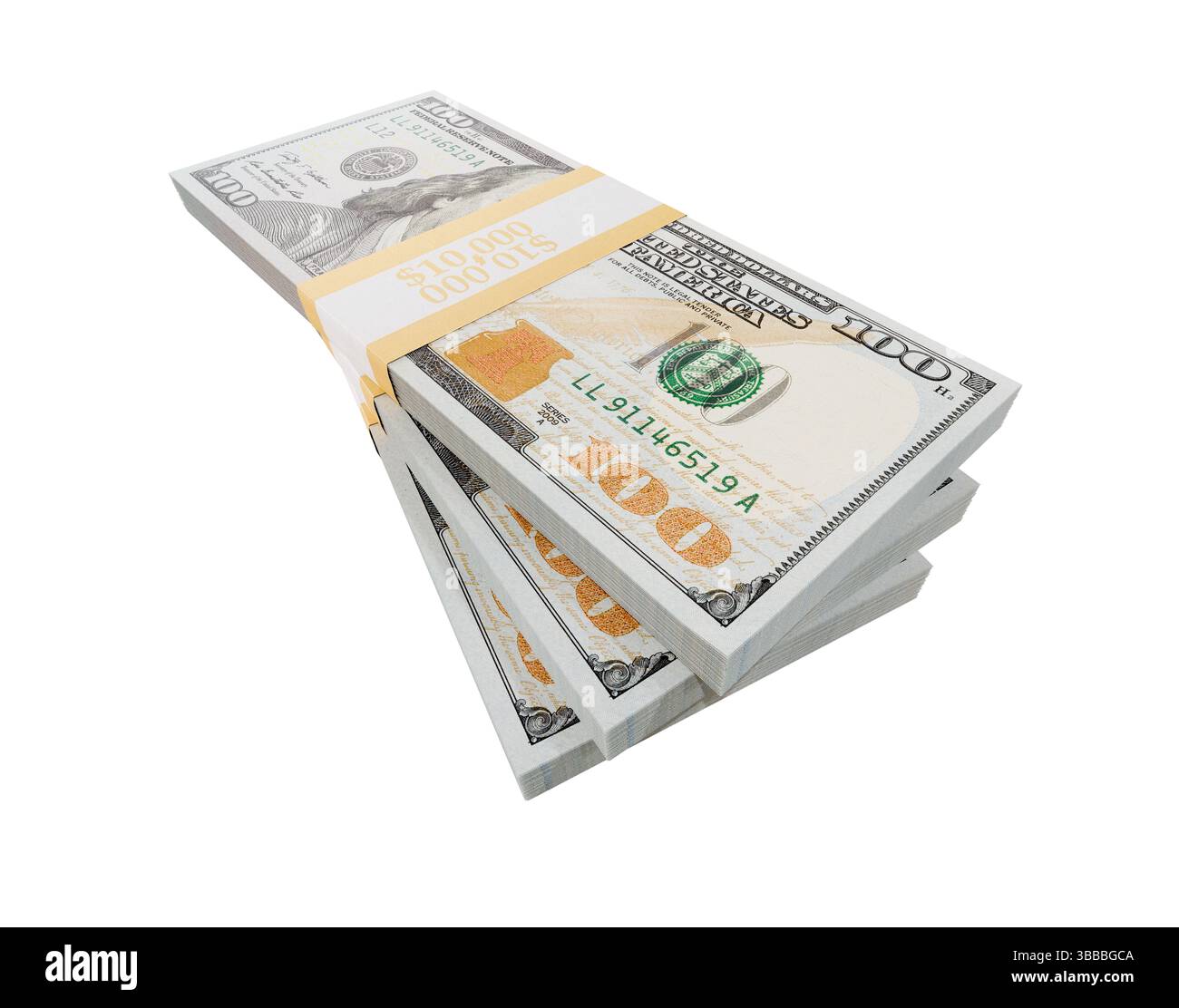 Stacks of Thousands of One Hundred Dollar Bills Isolated on a White ...