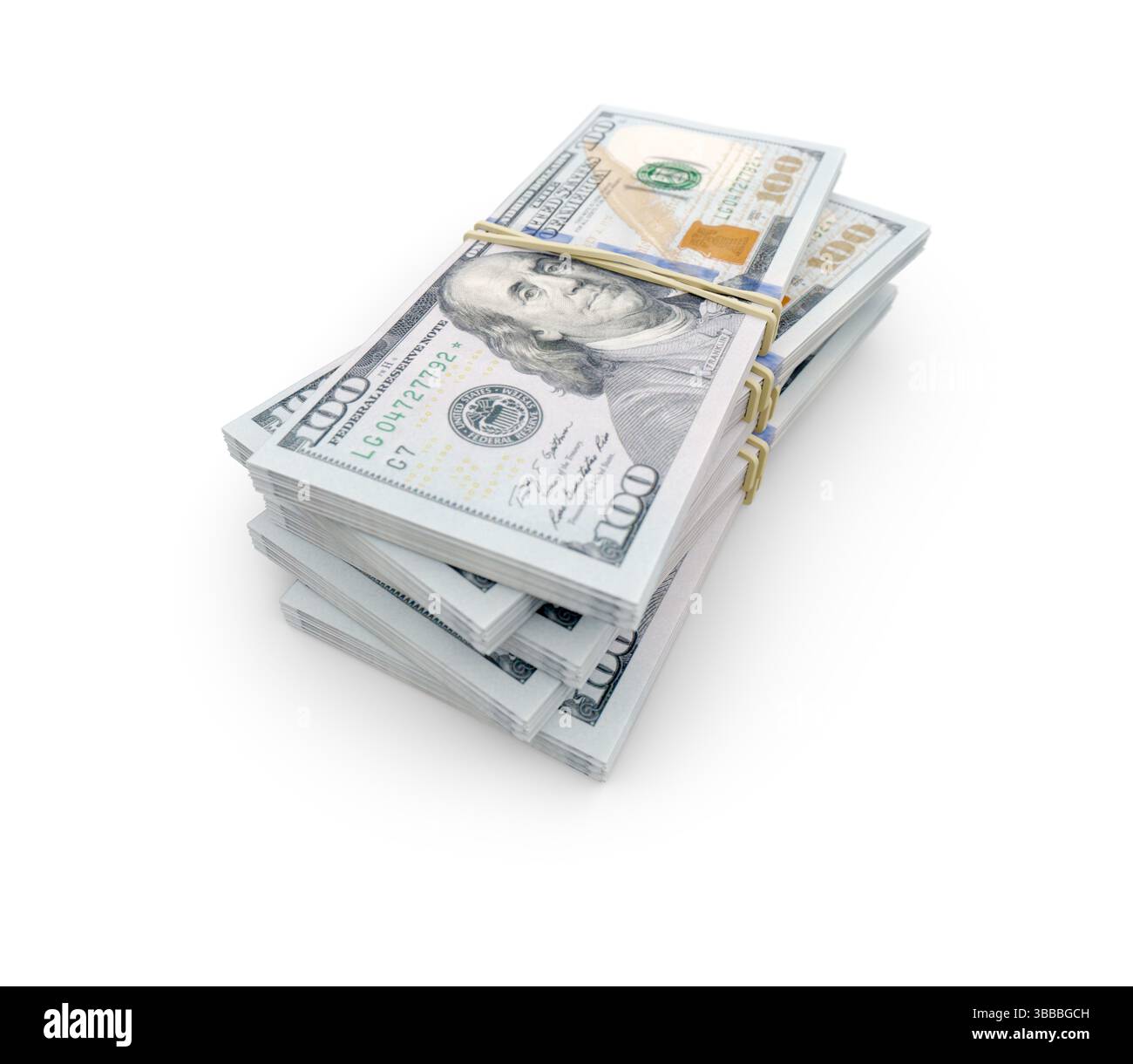Stacks of Thousands of One Hundred Dollar Bills Bound by a Rubber Band ...