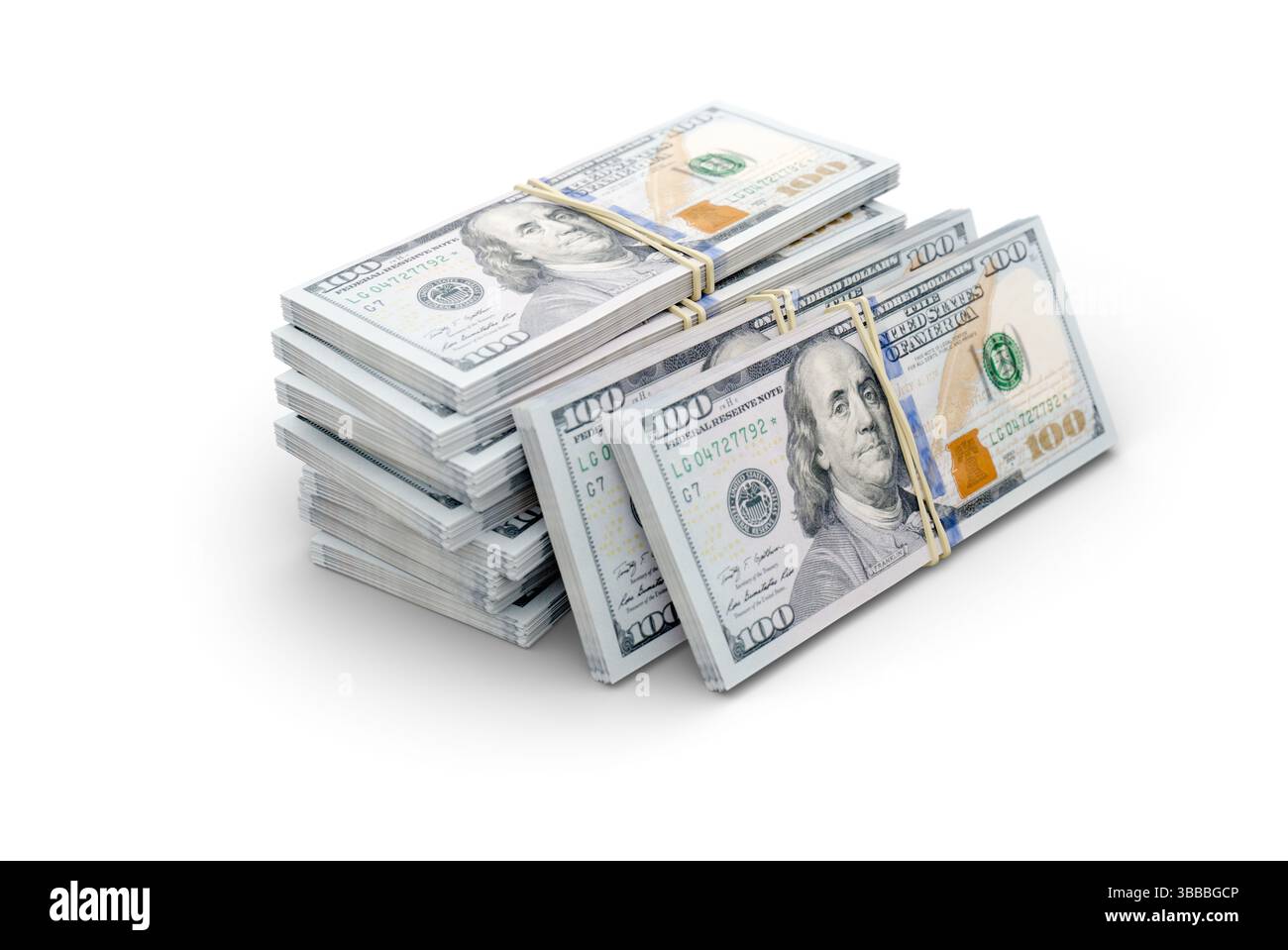 Stacks of Thousands of One Hundred Dollar Bills Bound by a Rubber Band ...