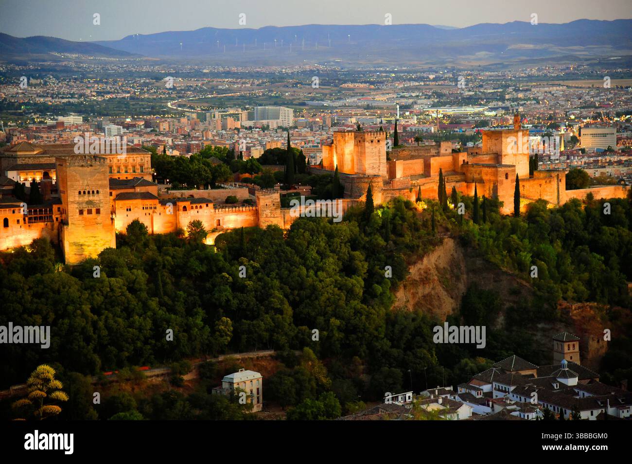 Alhambra Palace complex at night, Granada,Andalusia,Spain Stock Photo ...