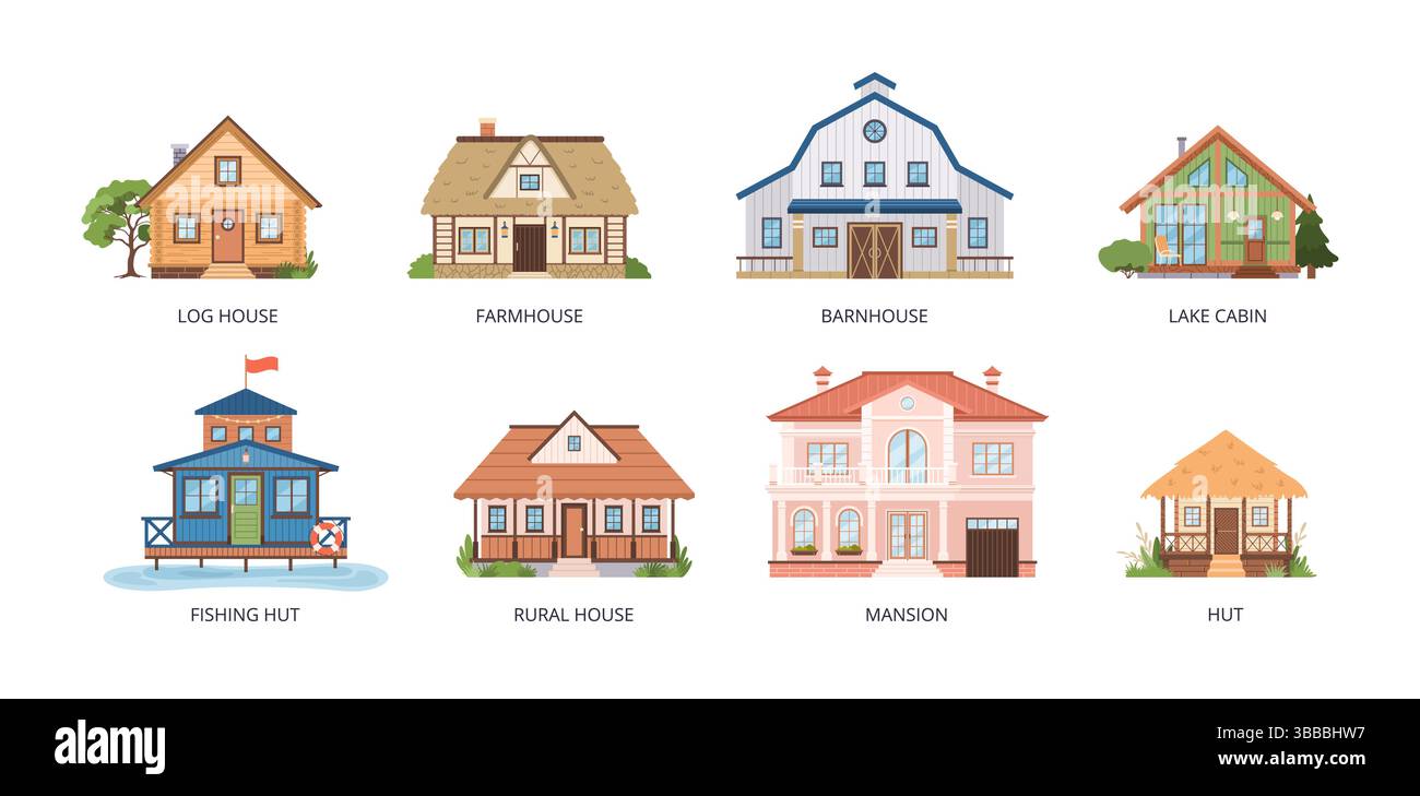 Set of suburban buildings in flat style. Vector Stock Vector Image ...