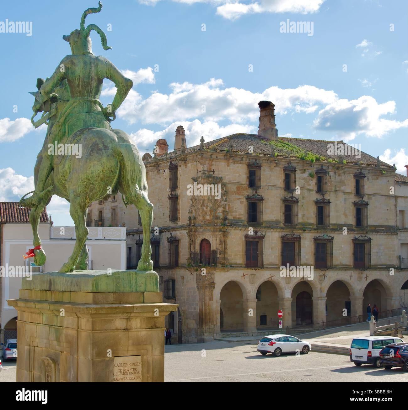 Palacio de la Conquista completed 1580 and bronze statue of Spanish ...